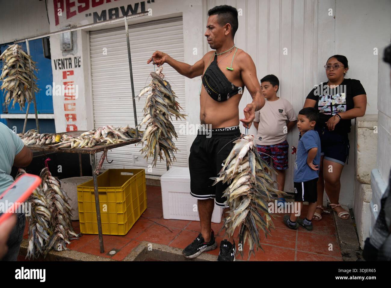 Andres Rocha sells fresh fish during an annual phenomenon of fish ...