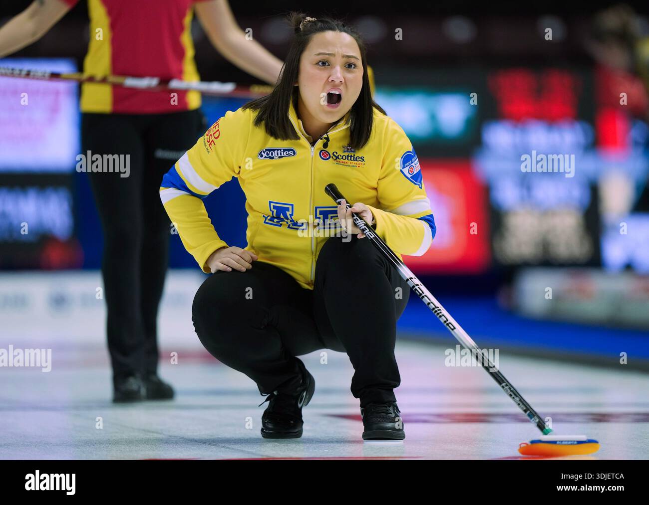 Team Alberta Skip Kayla Skrlik yells while playing against Team Nunavut ...