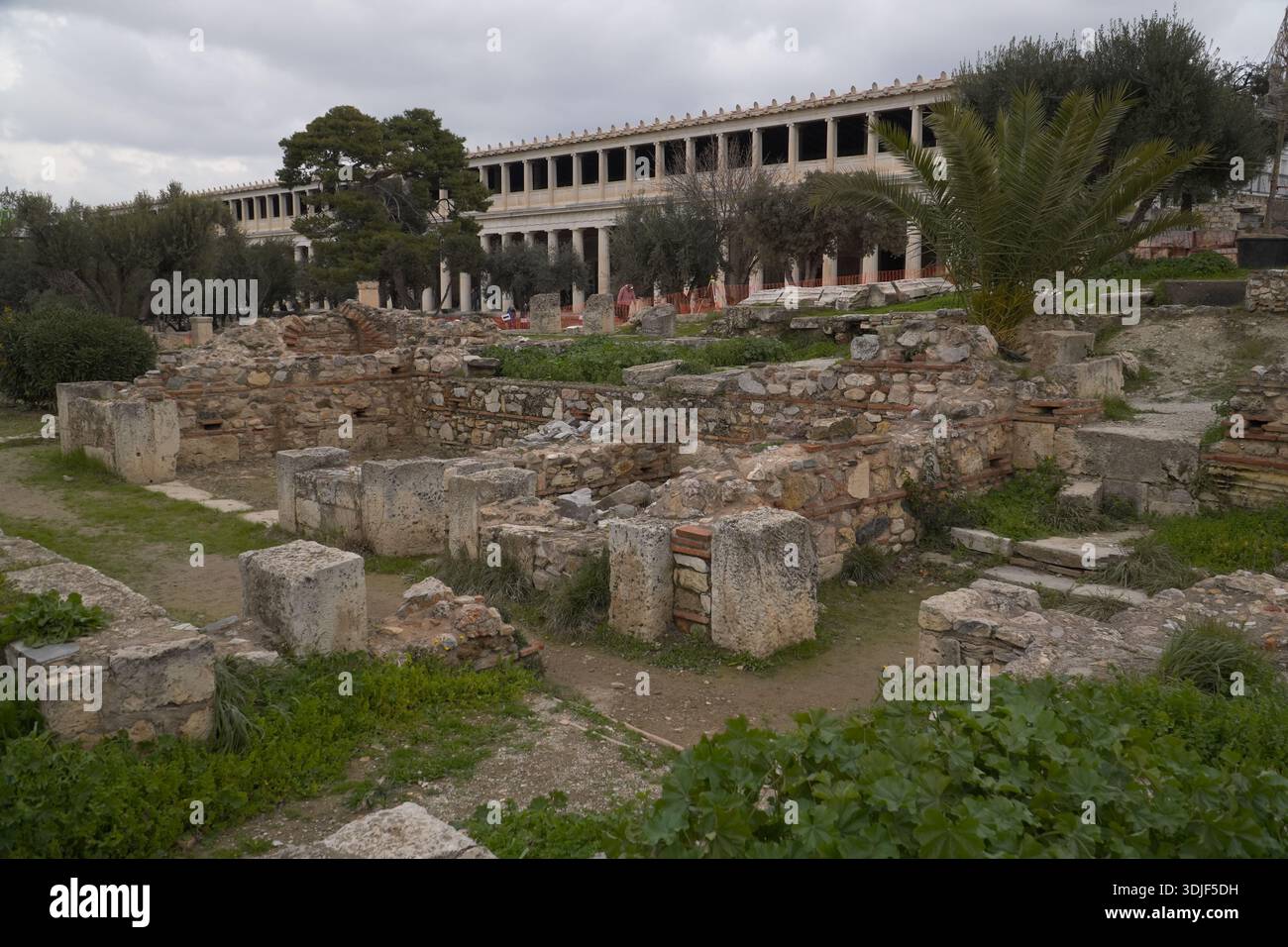 Stoa of Attalos, Stoa tou Attalou. Modern reconstruction of the ancient ...