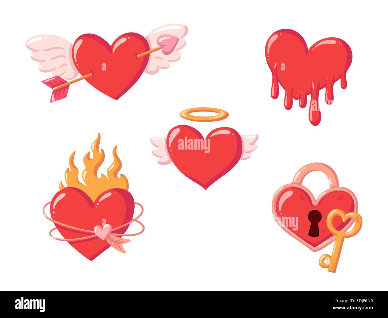 Romantic red heart symbols set. Cartoon vector illustration collection ...