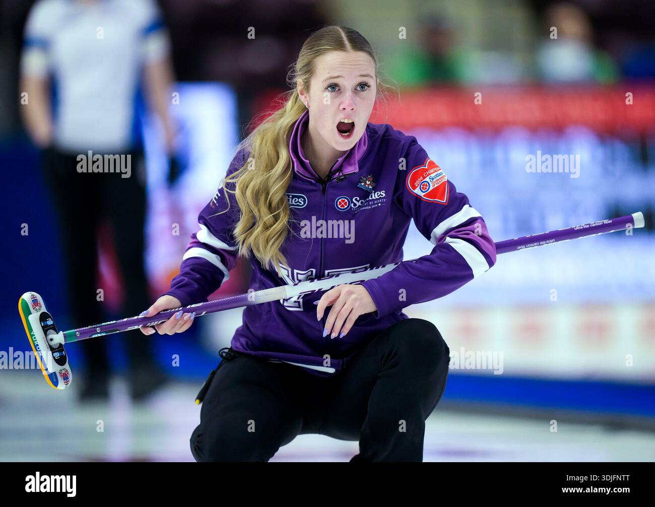 Team Yukon skip Bayly Scoffin yells while playing against Team British ...