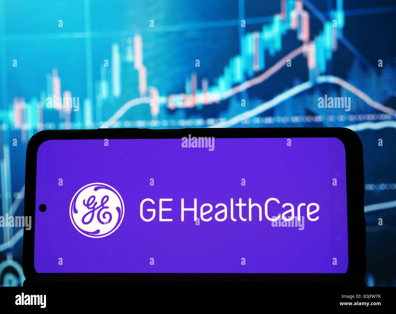 In this photo illustration, the GE Healthcare Technologies, Inc. logo ...