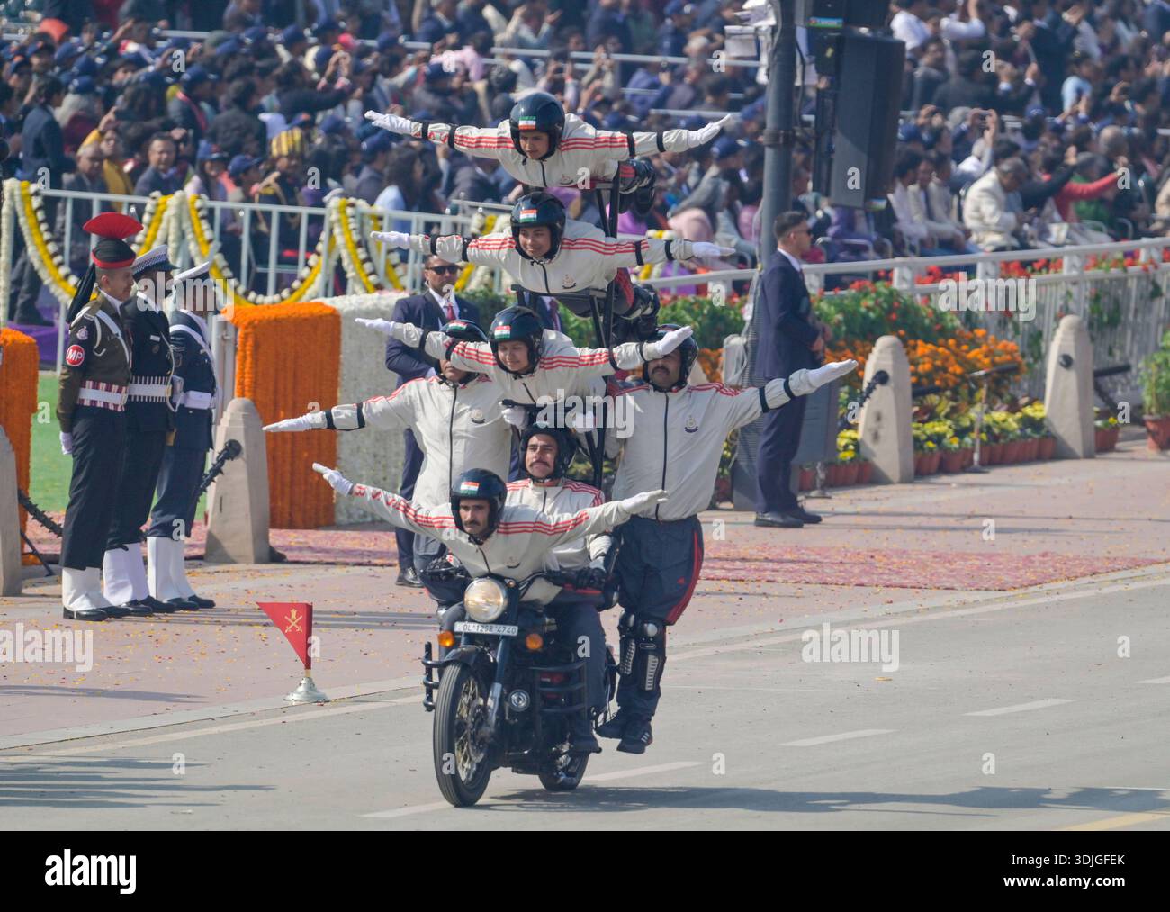 NEW DELHI, INDIA - JANUARY 26: Daredevil soldiers perform a motorcycle ...