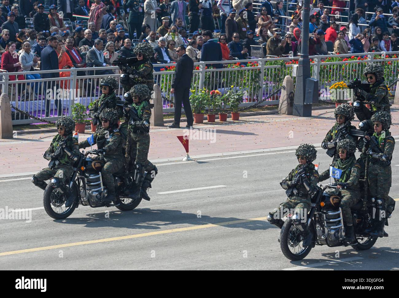NEW DELHI, INDIA - JANUARY 26: Daredevil soldiers perform a motorcycle ...