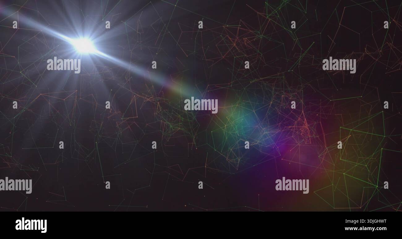 Emitting bright white starburst light at left of cosmic scene with ...