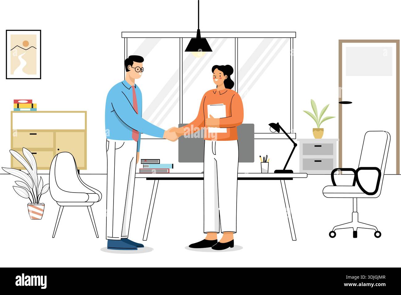Man woman shaking hands desk Stock Vector Images - Alamy