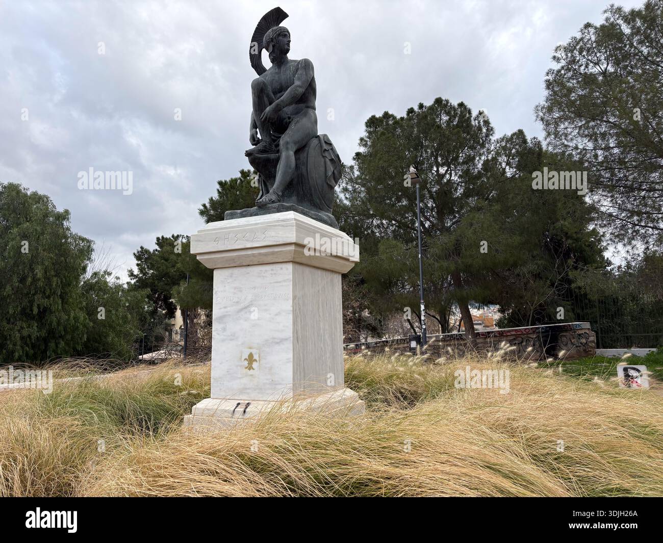 Statue of Theseus, mythical founder of Athens. Greek hero resting ...