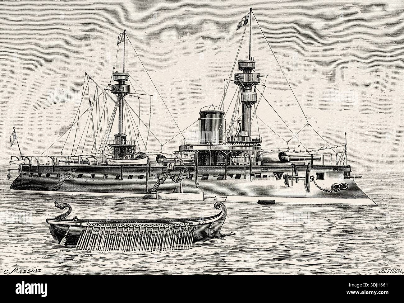 The old ship Quinquereme and the battleship Formidable, an Amiral ...