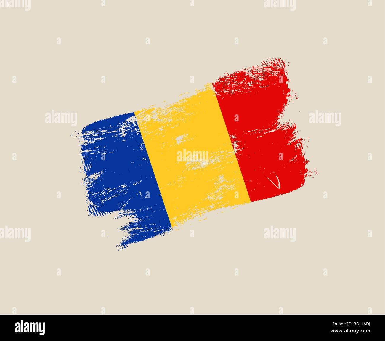 Flag of Romania Created with a Distressed Grunge Brush Stroke, a ...
