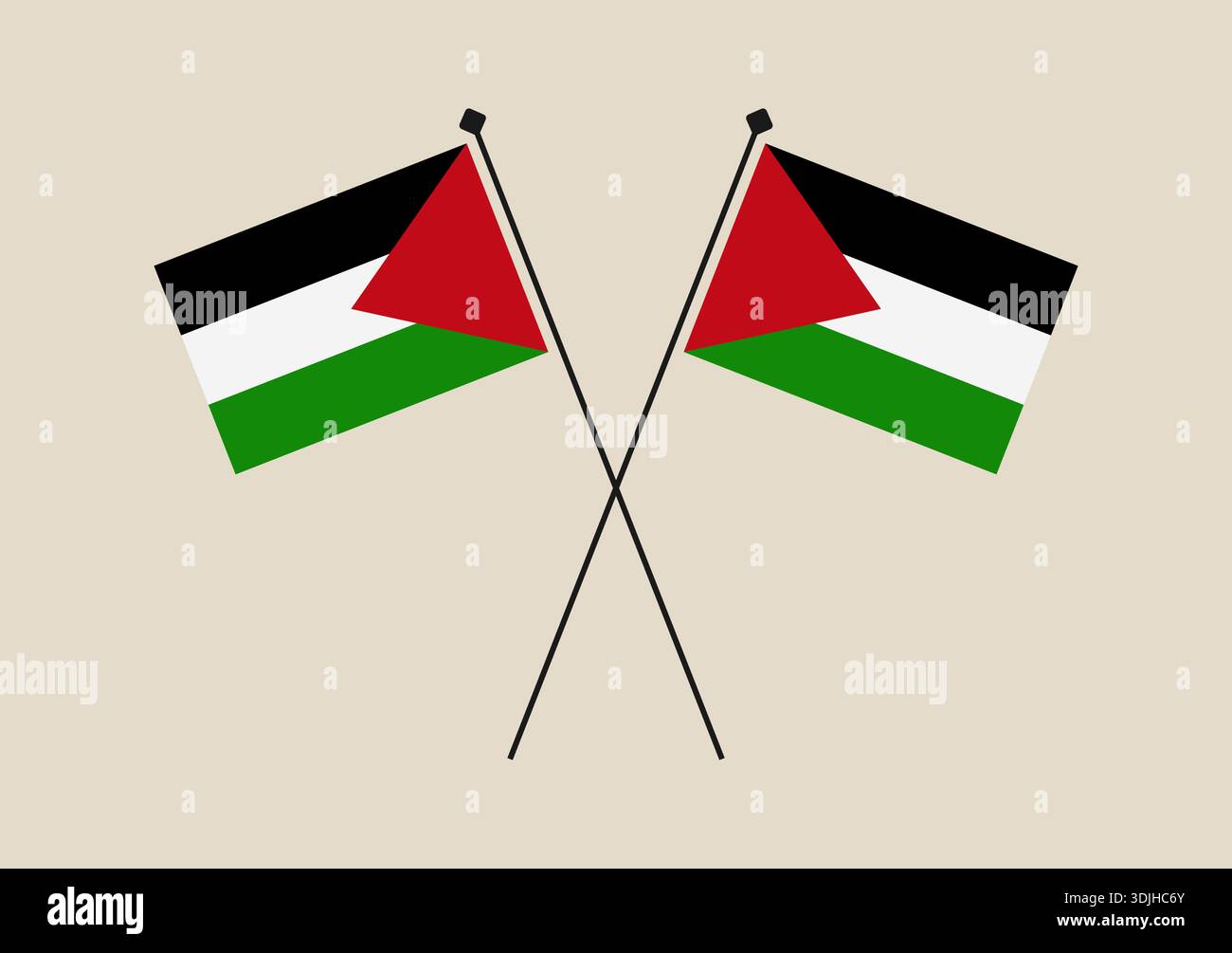 Two Palestinian flags crossed on their poles, an isolated vector ...
