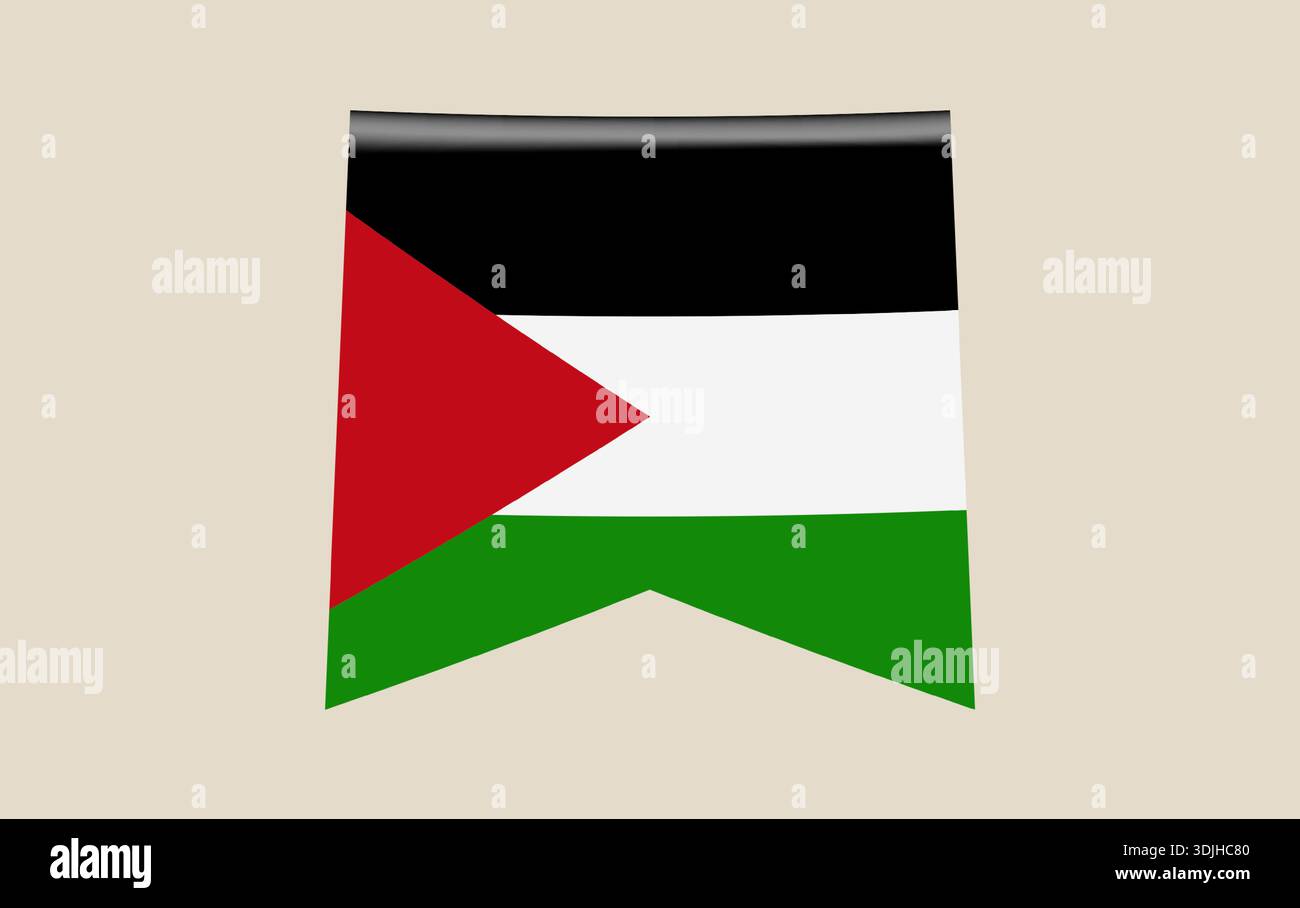 Flag of Palestine illustrated as a glossy hanging banner symbol for ...
