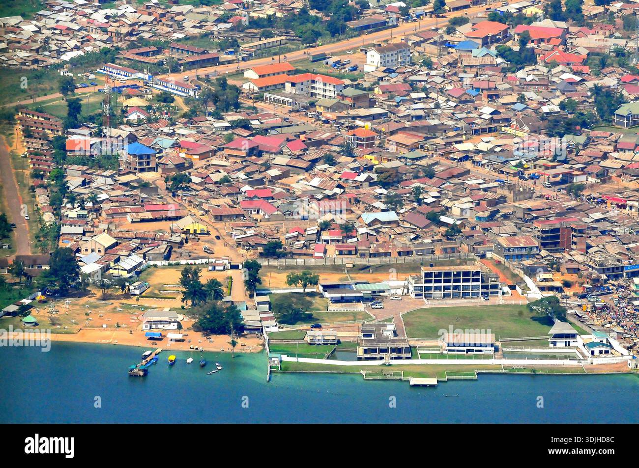 Aerial view of Ggaba Beach in Kampala, showing the vibrant lakeside ...
