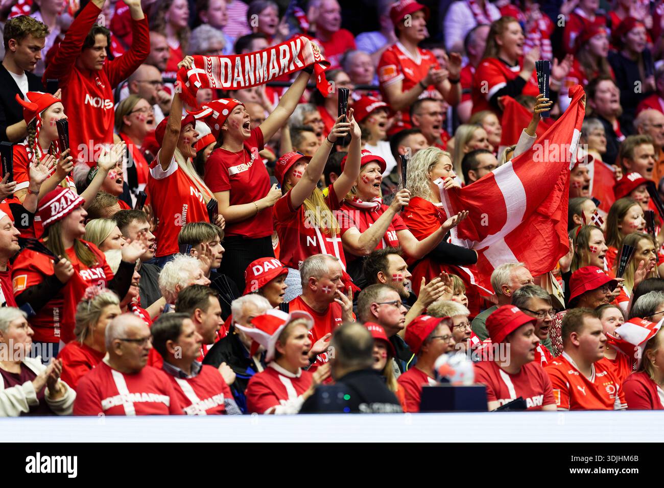 Herning, Denmark. 26th, January 2026. Handball fans of Denmark seen on ...