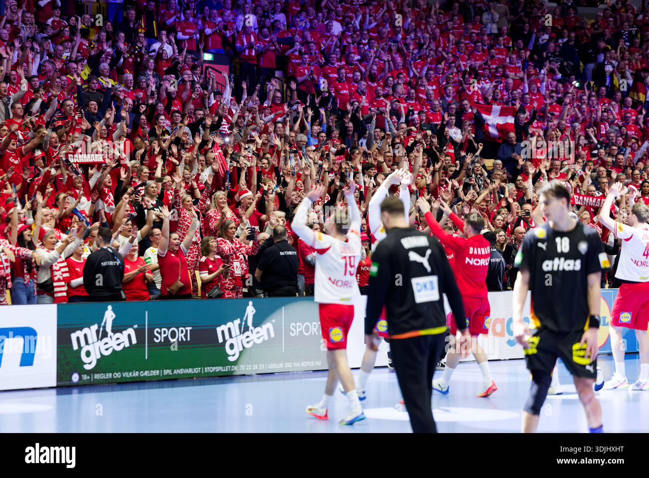 Herning, Denmark. 26th Jan, 2026. Handball fans of Denmark praise the ...