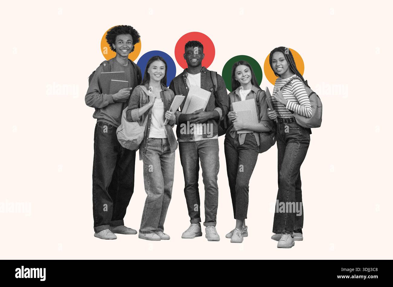 Group five students stands hi-res stock photography and images - Alamy