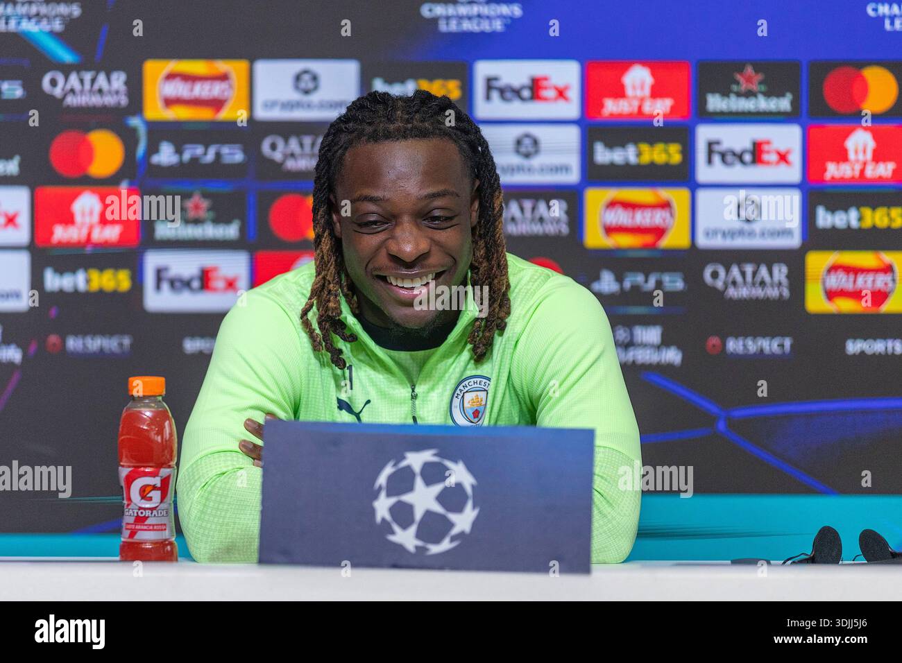 Jeremy Doku, During Manchester City Press Conference before the UEFA ...