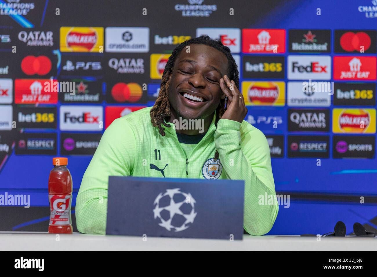 Jeremy Doku, During Manchester City Press Conference before the UEFA ...