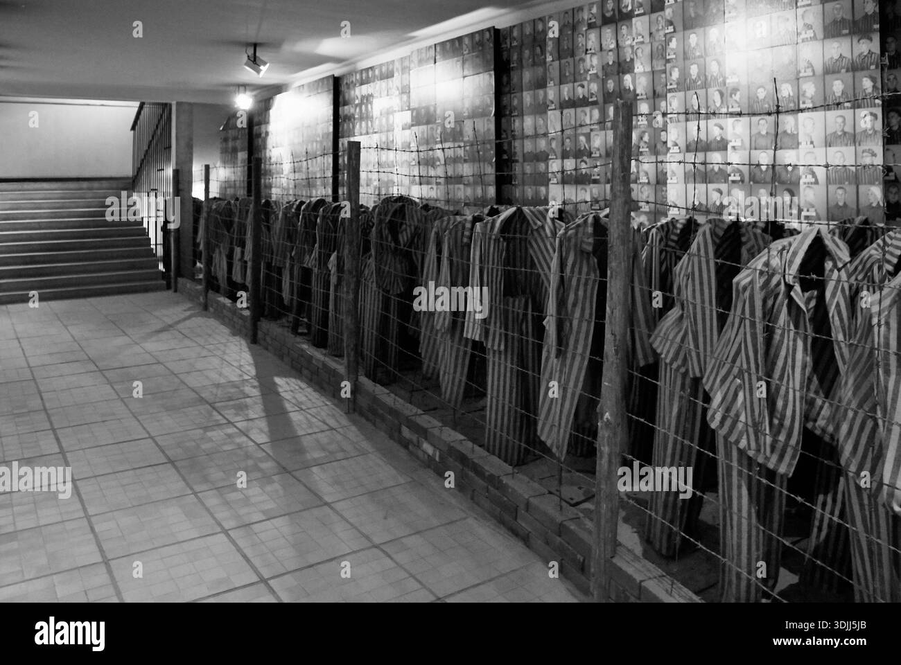 Prisoner uniforms and victim photos in Auschwitz museum Stock Photo - Alamy
