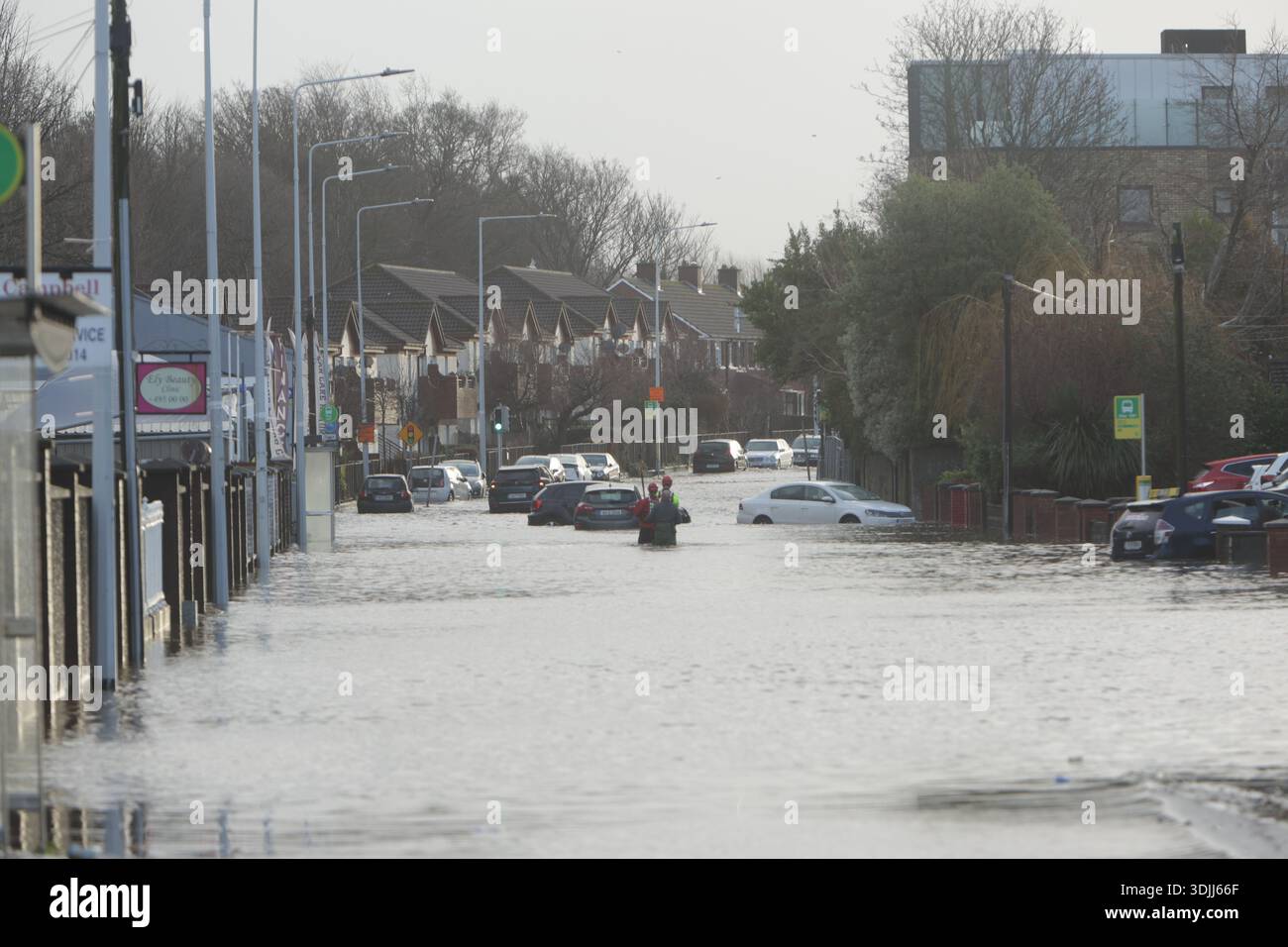 Dublin, Ireland - 27th January 2026: A flooded road in Nutgrove, South ...