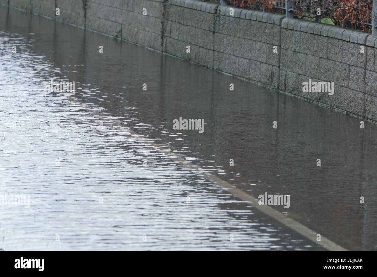 Dublin, Ireland - 27th January 2026: A flooded footpath and cycle lane ...