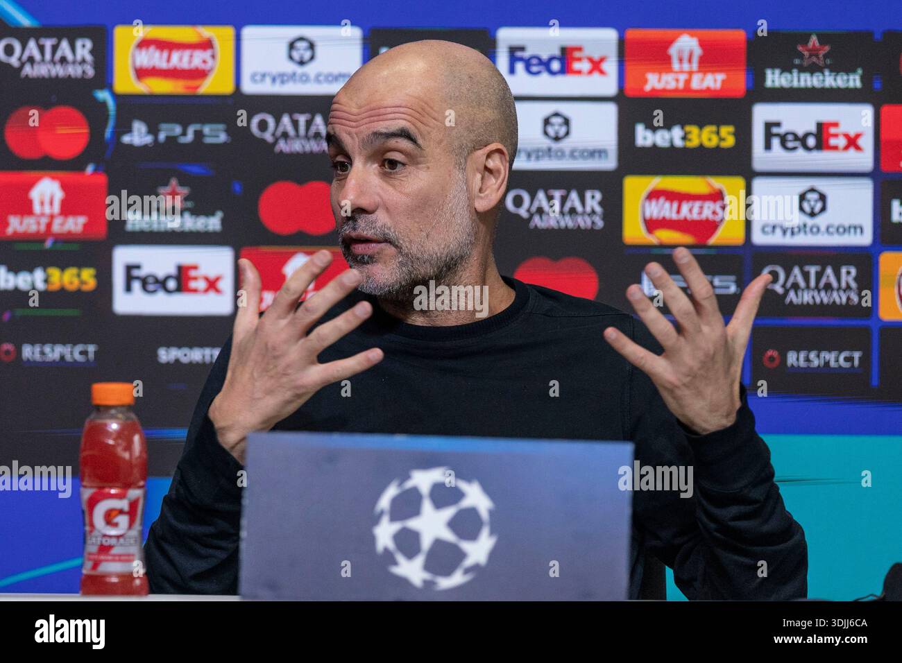 Pep Guardiola, During Manchester City Press Conference before the UEFA ...