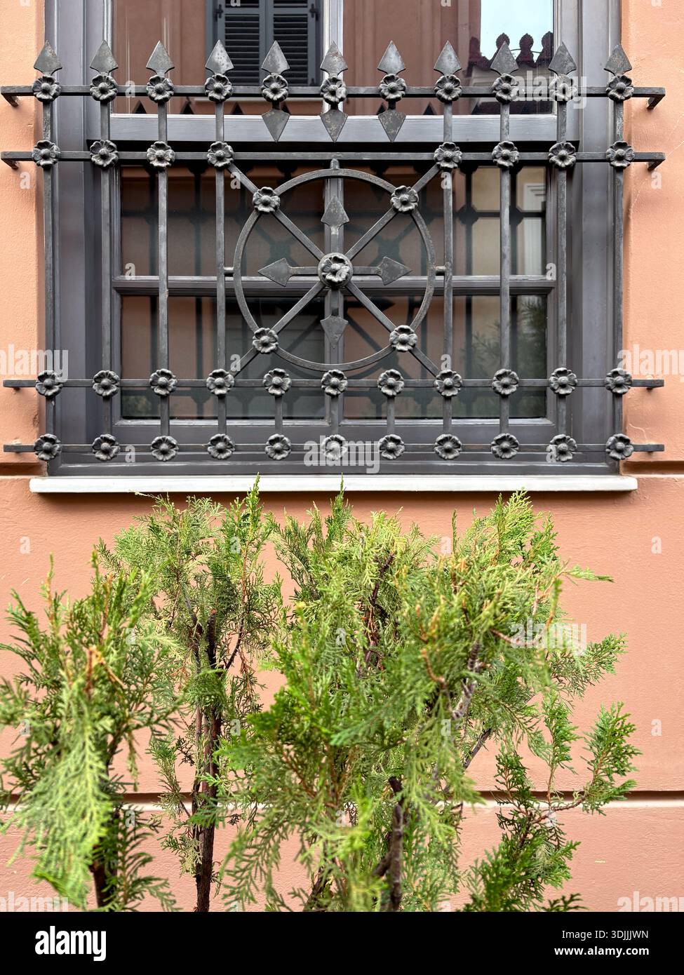Wrought iron window grille, Plaka Πλάκα. Ornate metalwork featuring ...