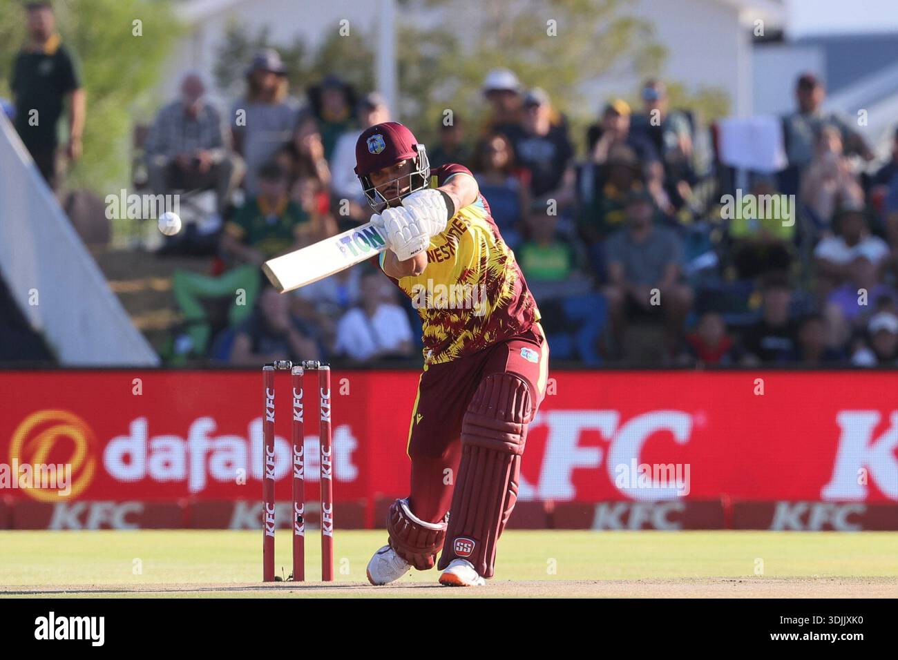 West Indies Brandon King plays a shot during the T20 International ...