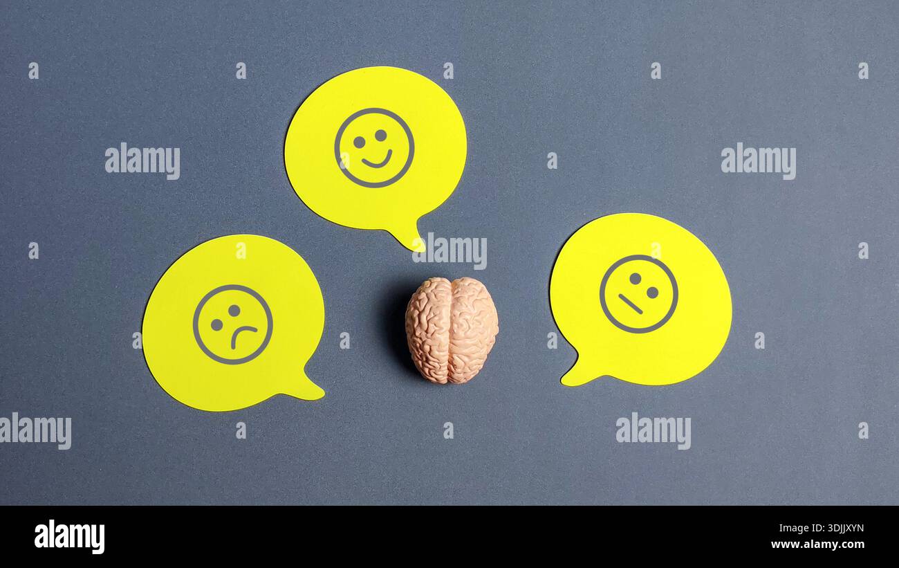 Brain Model with Emoticon Speech Bubbles Representing Mental Health and ...