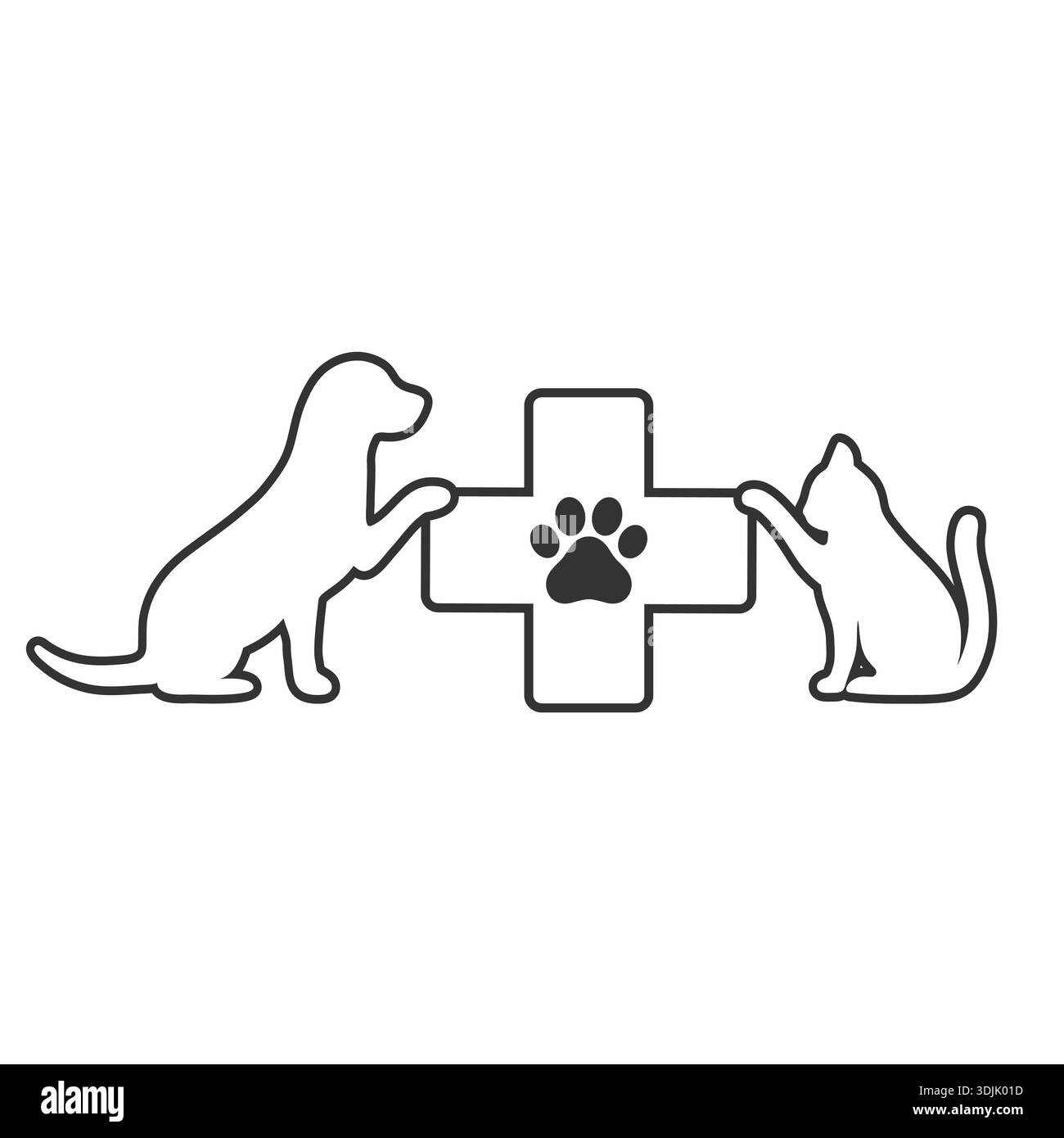 veterinary emblem silhouettes of pets with medical cross and paw on ...