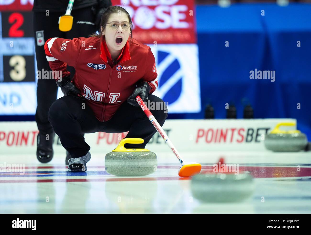 Team Newfoundland & Labrador skip Mackenzie Mitchell yells while ...
