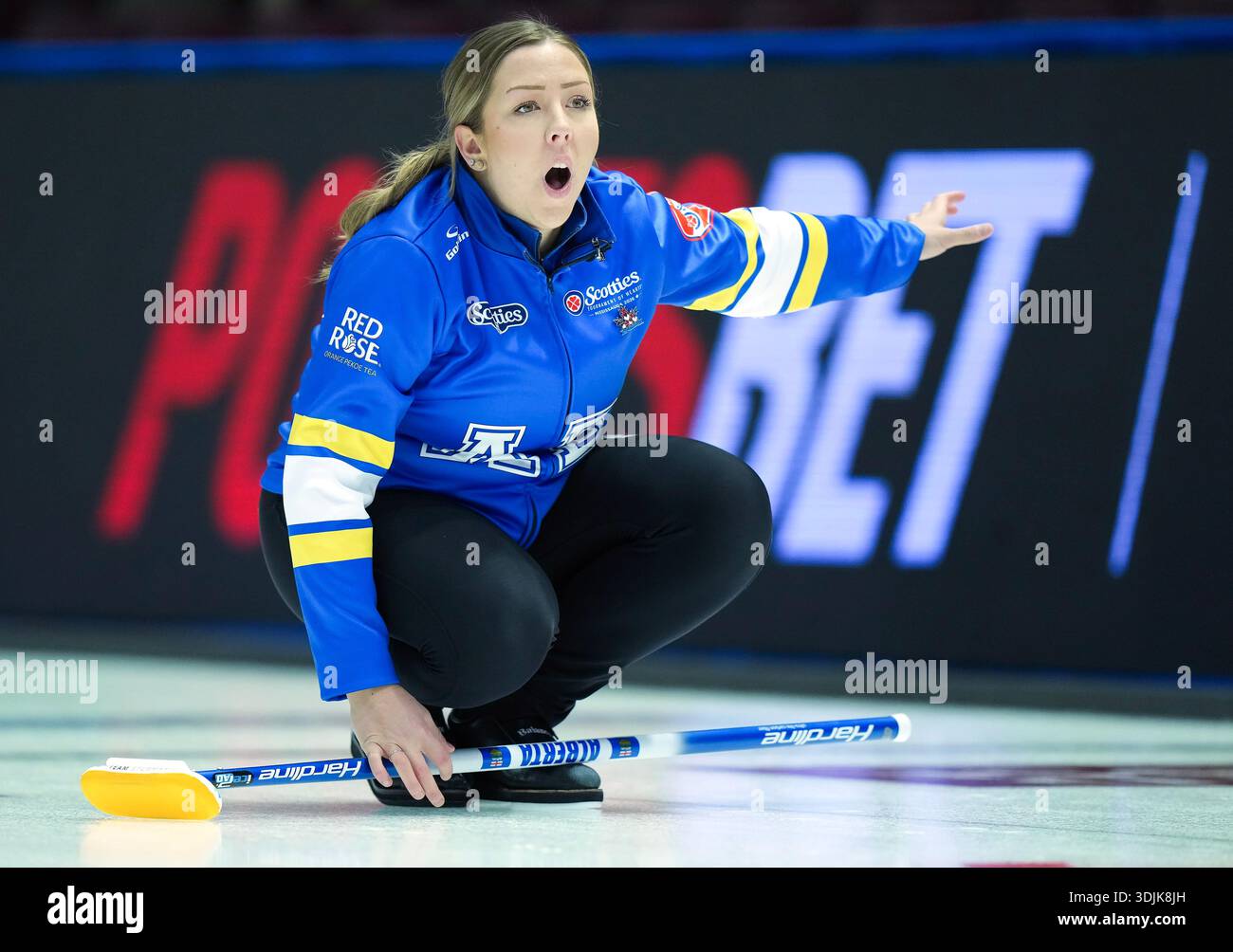 Team Alberta skip Selena Sturmay yells while competing against Team ...