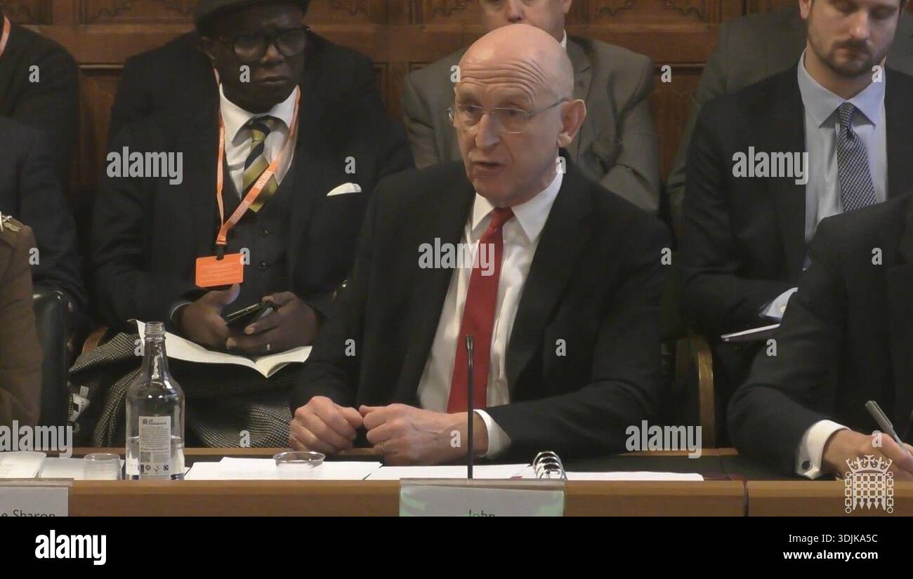 Screen grab of Defence Secretary John Healey appearing before the ...