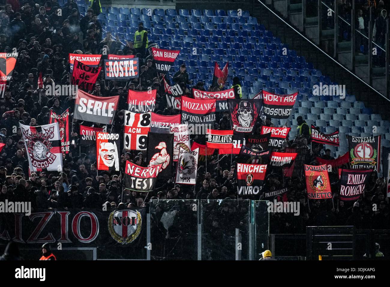 Supporters of AC Milan during the Serie A Enilive match between AS Roma ...