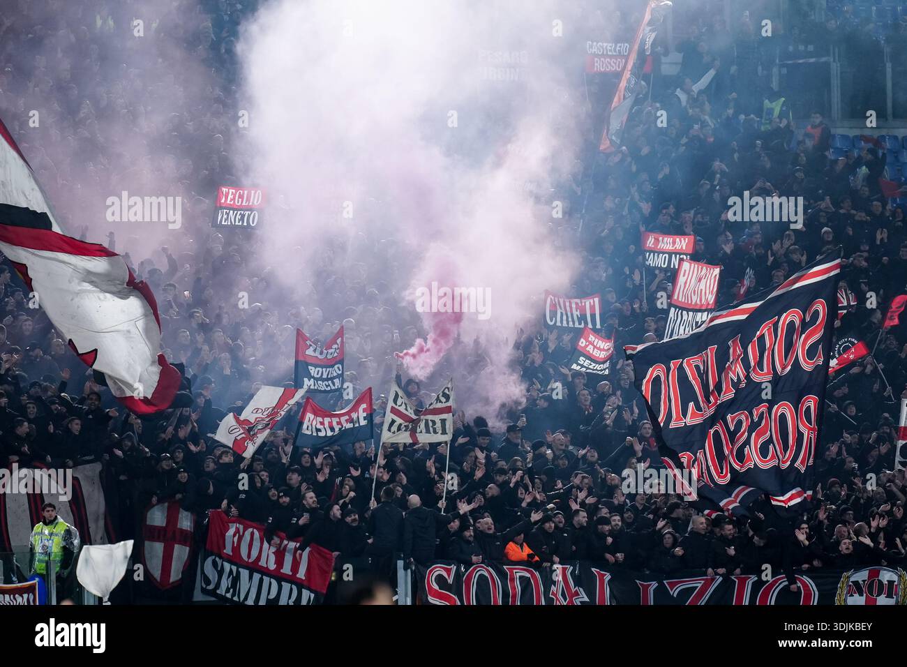 Supporters of AC Milan during the Serie A Enilive match between AS Roma ...