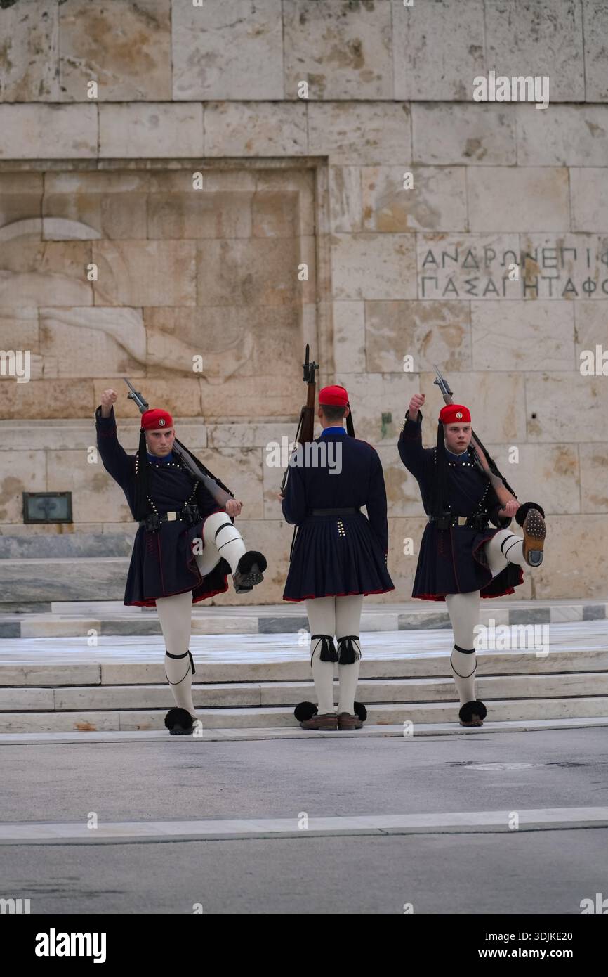 Evzones, Presidential Guard, perform the ceremonial high-kick change of ...