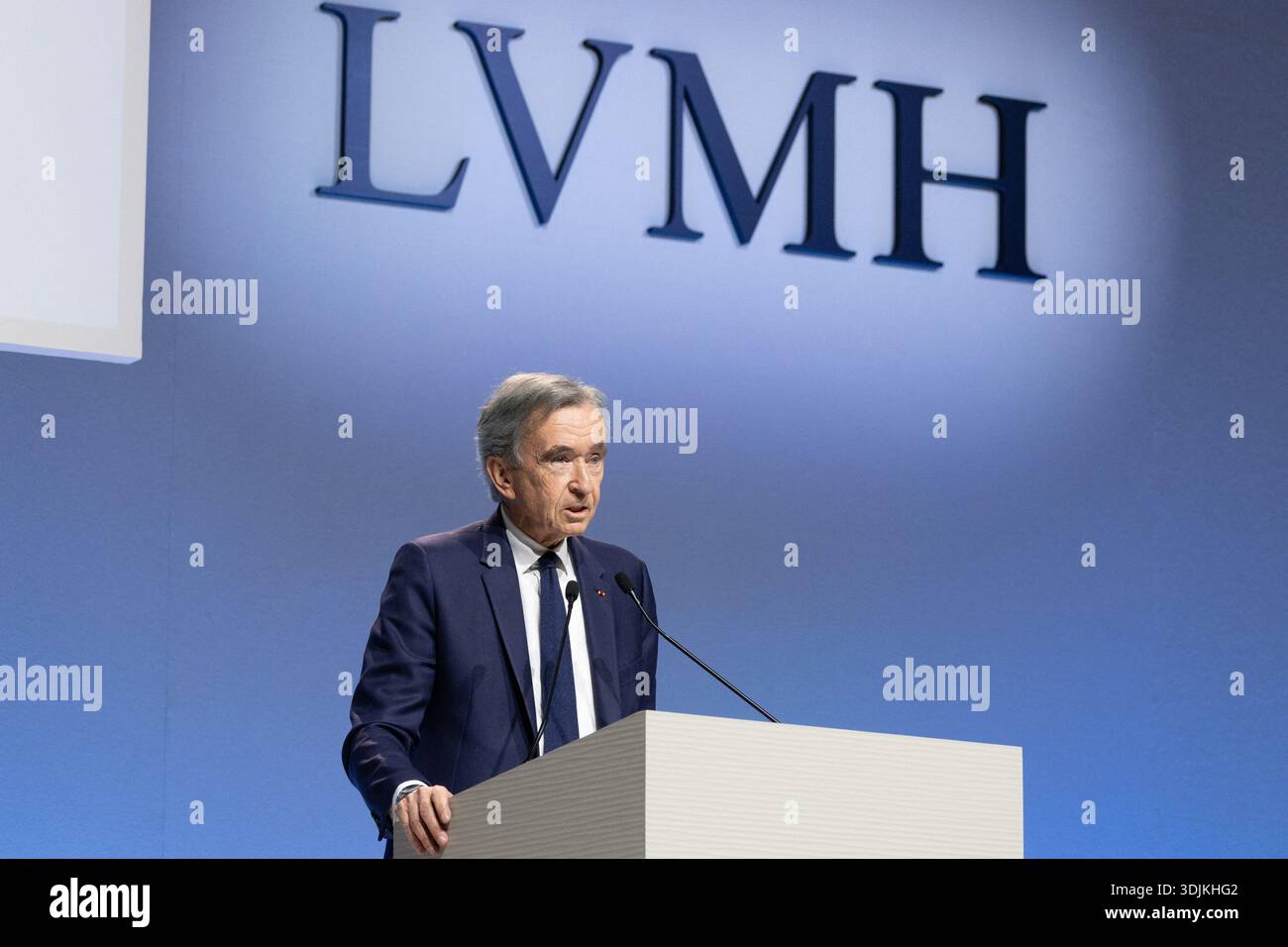 CEO of LVMH Bernard Arnault addresses a speech during the presentation ...