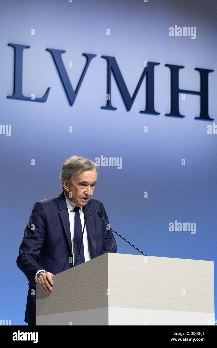 CEO of LVMH Bernard Arnault addresses a speech during the presentation ...