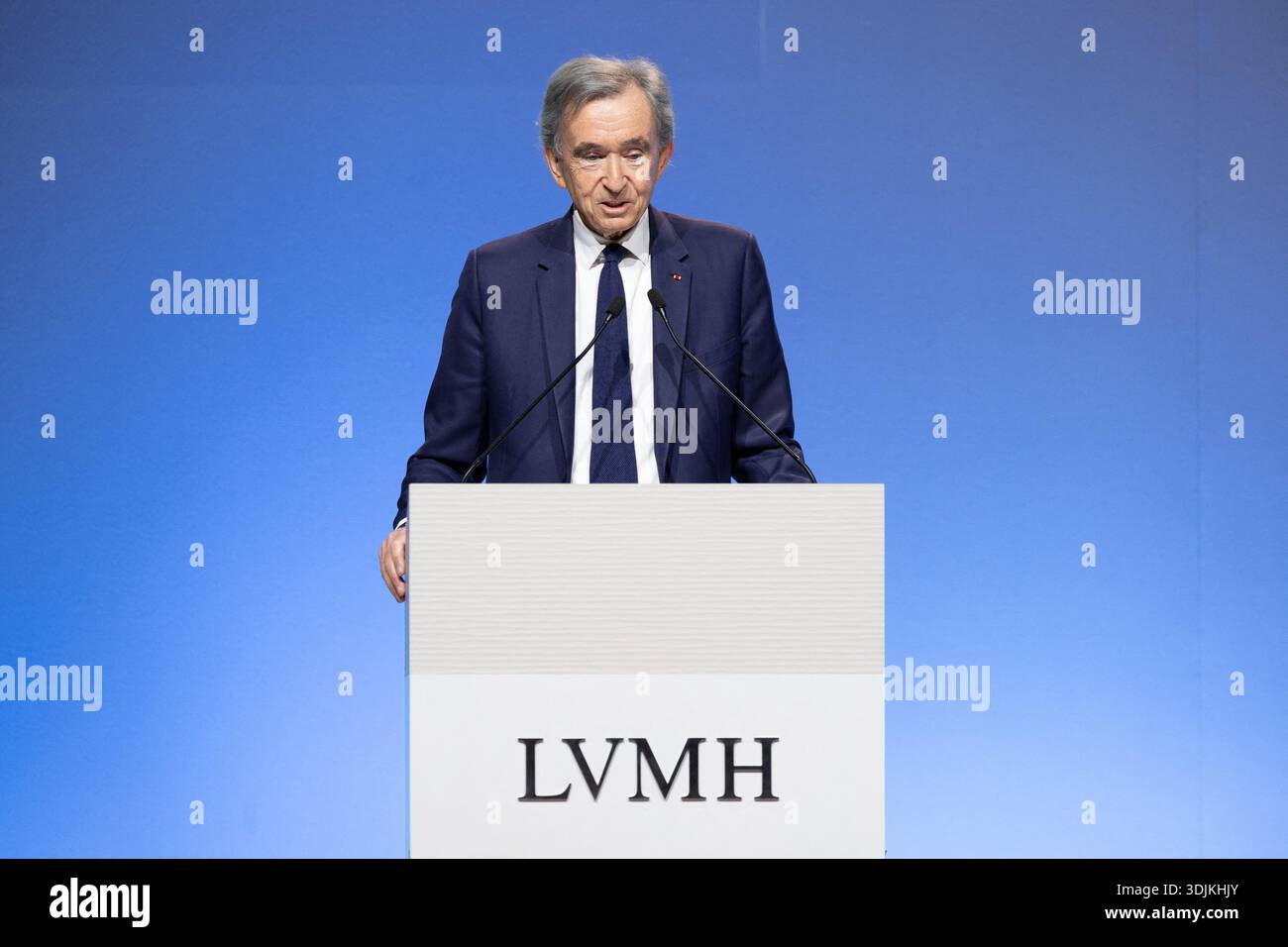 CEO of LVMH Bernard Arnault addresses a speech during the presentation ...
