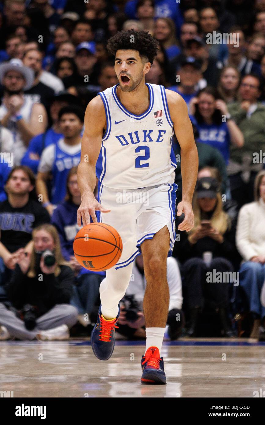 Duke's Cayden Boozer (2) handles the ball during an NCAA college ...