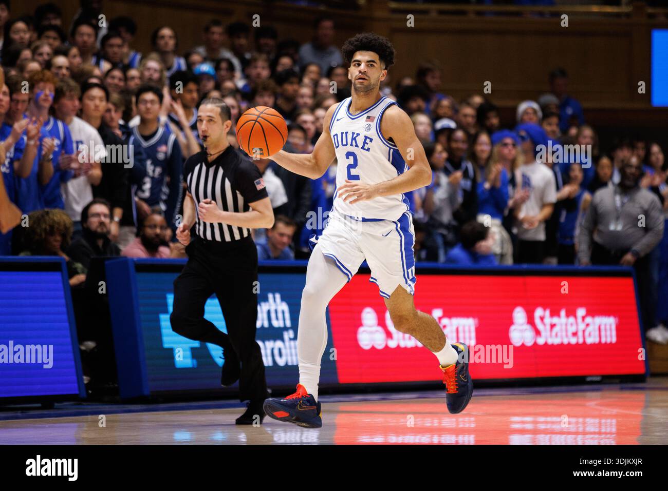Duke's Cayden Boozer (2) handles the ball during an NCAA college ...