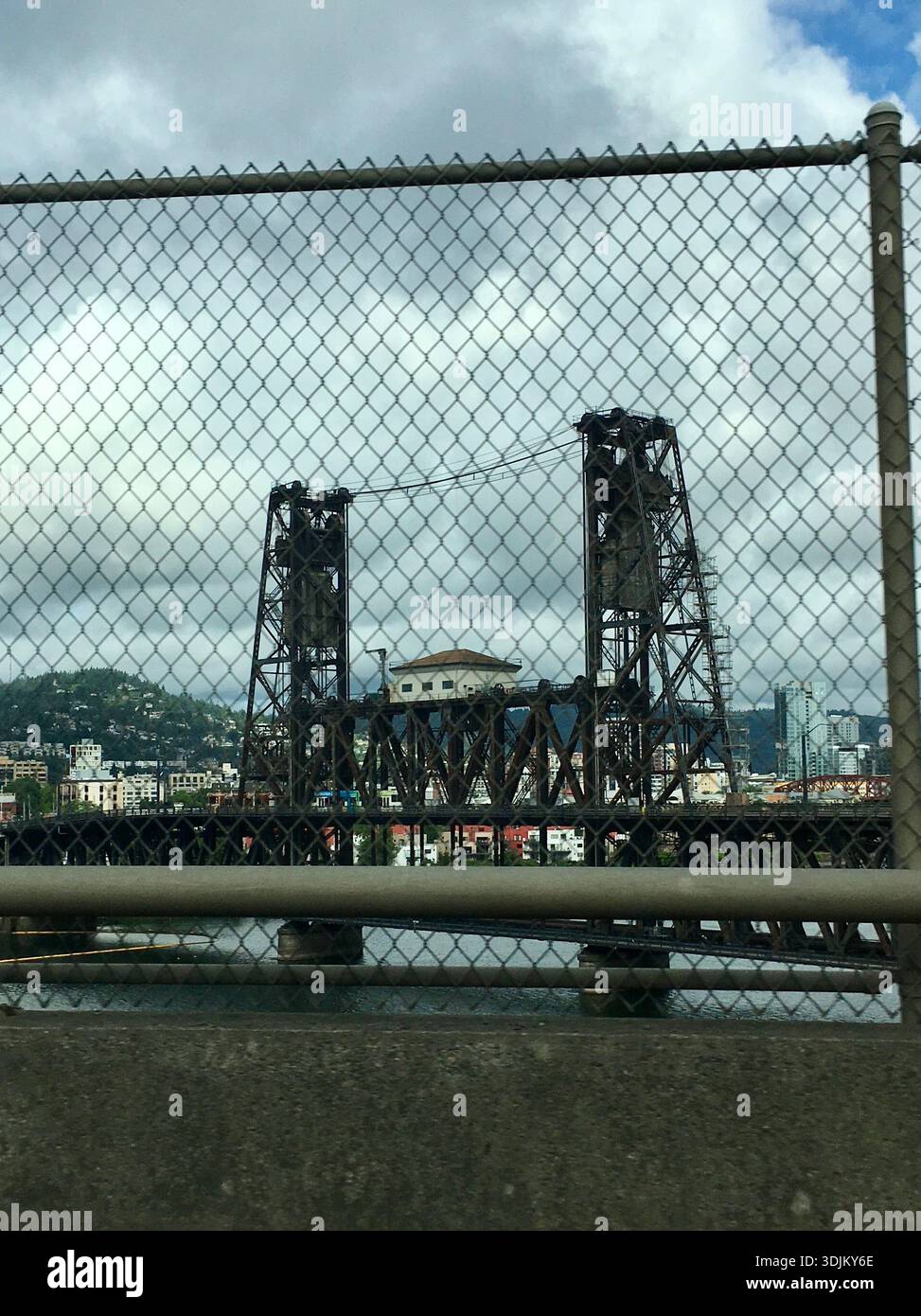 Steel bridge through a steel fence, Portland, Oregon, USA Stock Photo ...