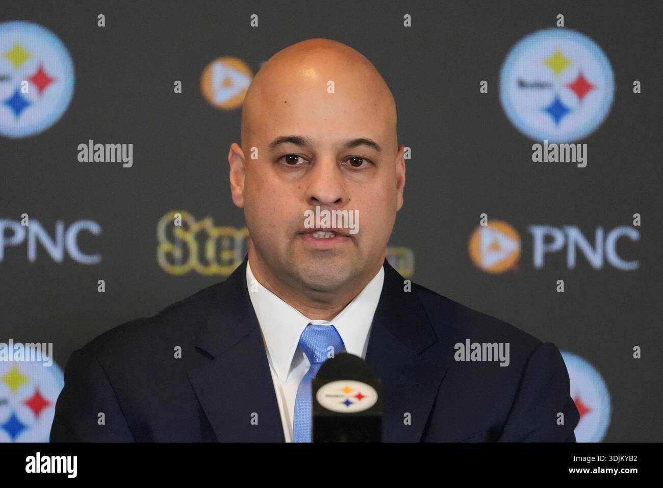Pittsburgh Steelers General Manager Omar Khan attends a news conference ...