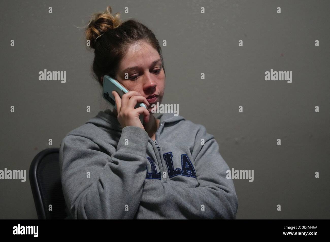 Cheyenne Hangaman speaks on the phone to a supporter the day after ...