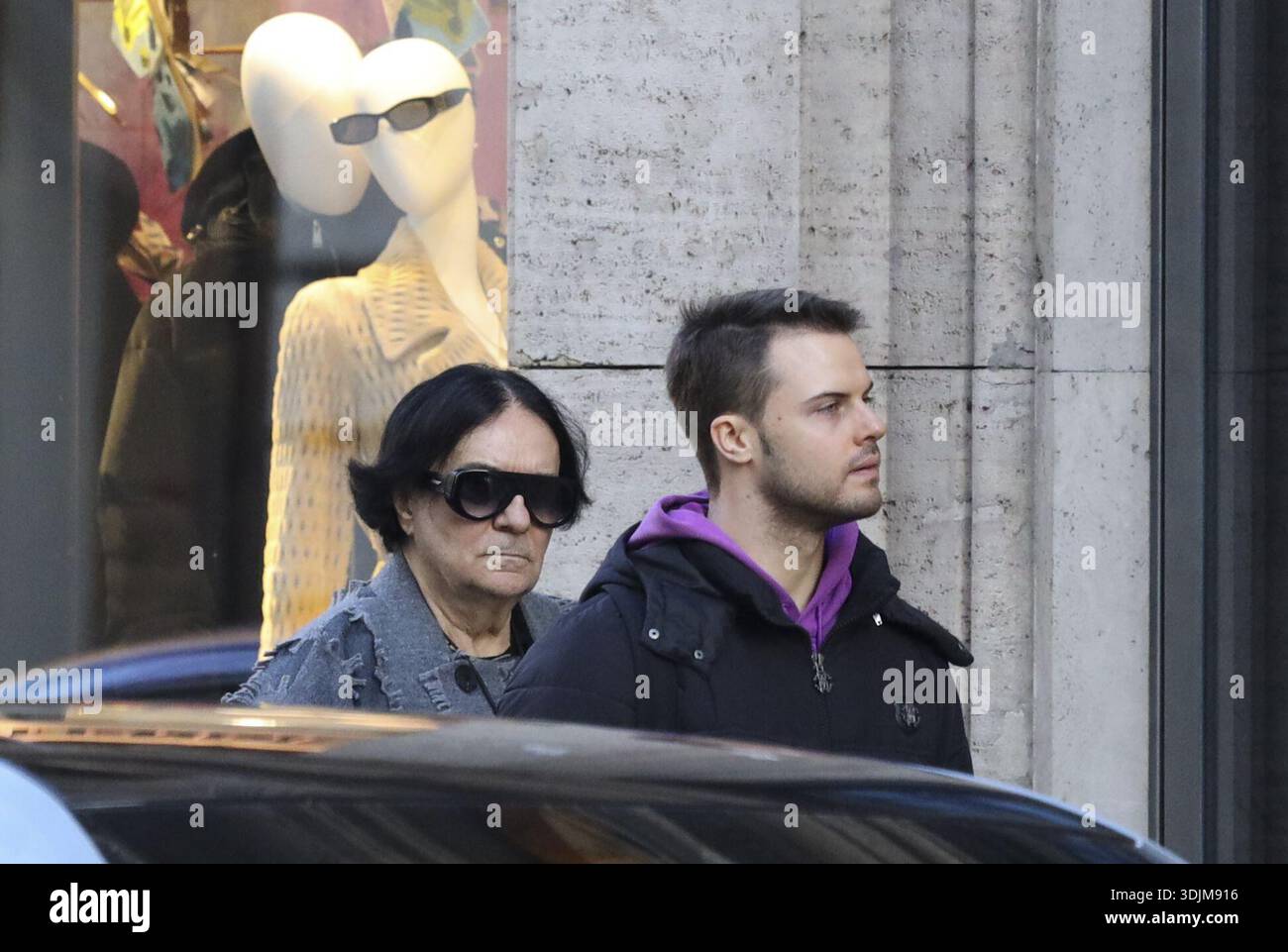 Rome; the Roman singer Renato Zero, walks accompanied by his assistant ...