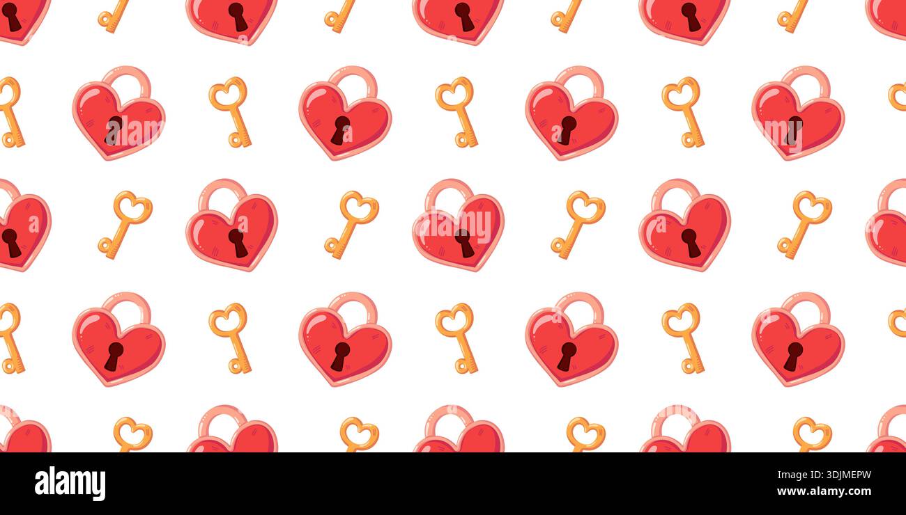 Seamless Valentines Day pattern with heart locks and keys. Hand drawn ...