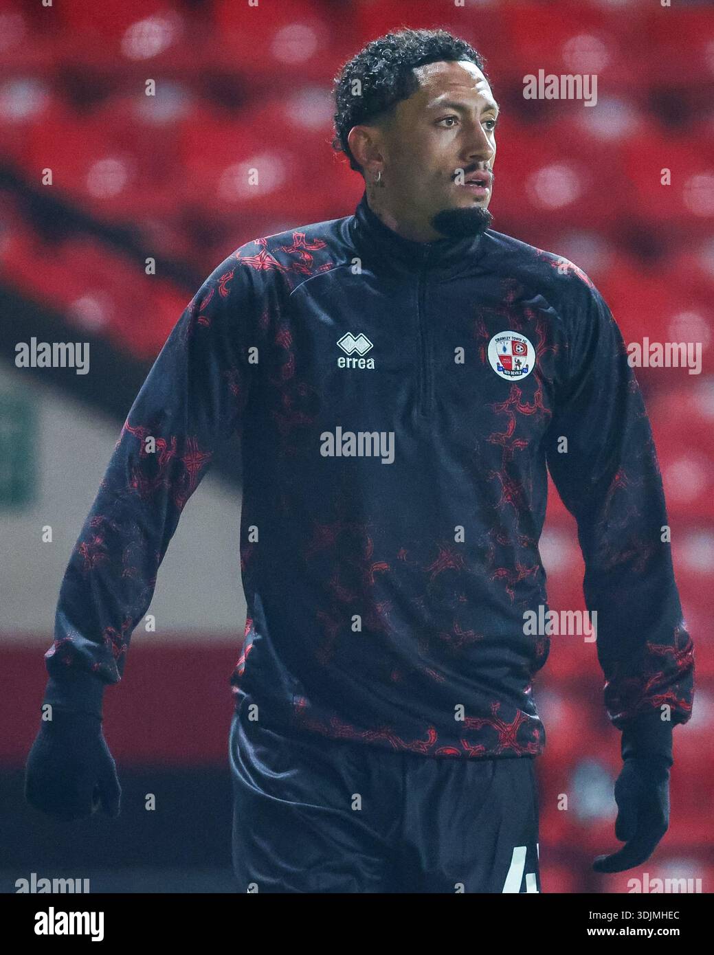 41, Kellan Gordon of Crawley Town at warm up during the Sky Bet League ...