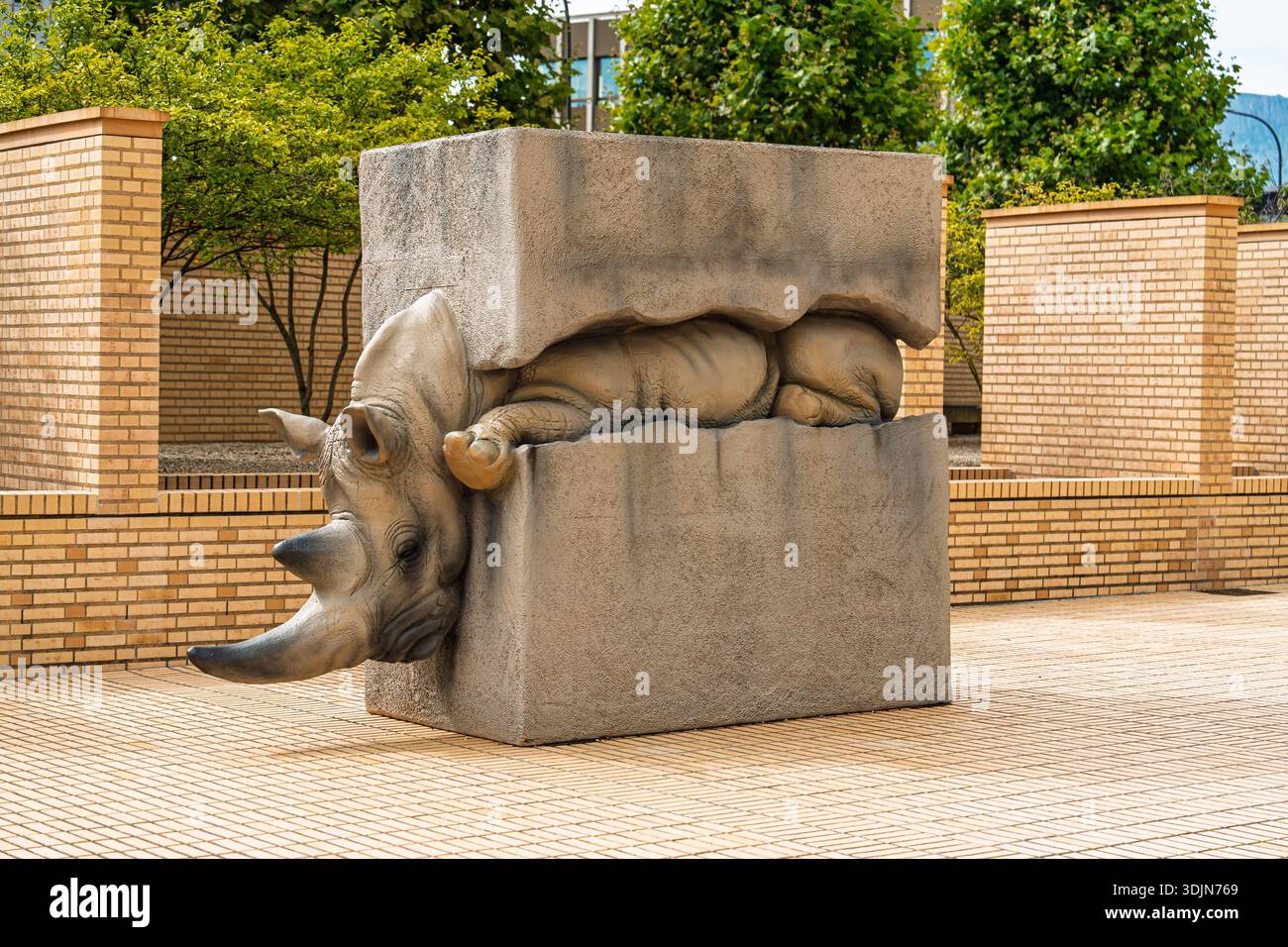 Rhino Sculpture Trapped in Concrete Block, Unique Art, Zoo, Park, and ...
