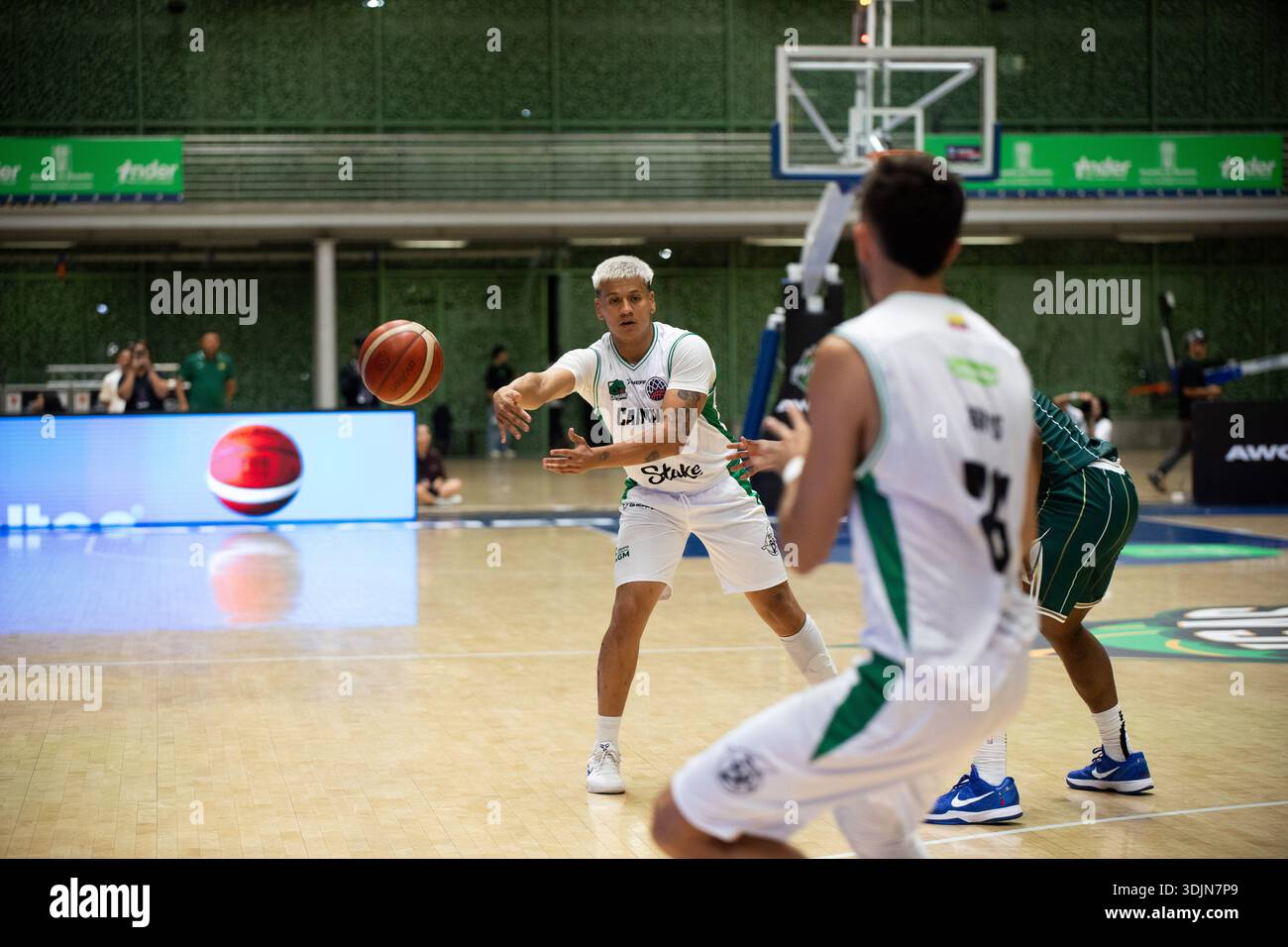 Paisas Basketball Club faces Caimanes del Llano during the group phase ...