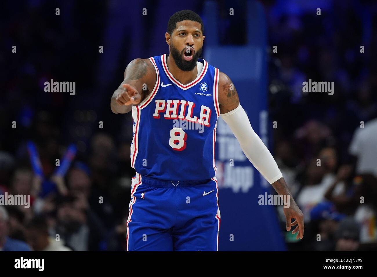 Philadelphia 76ers' Paul George plays during an NBA basketball game ...