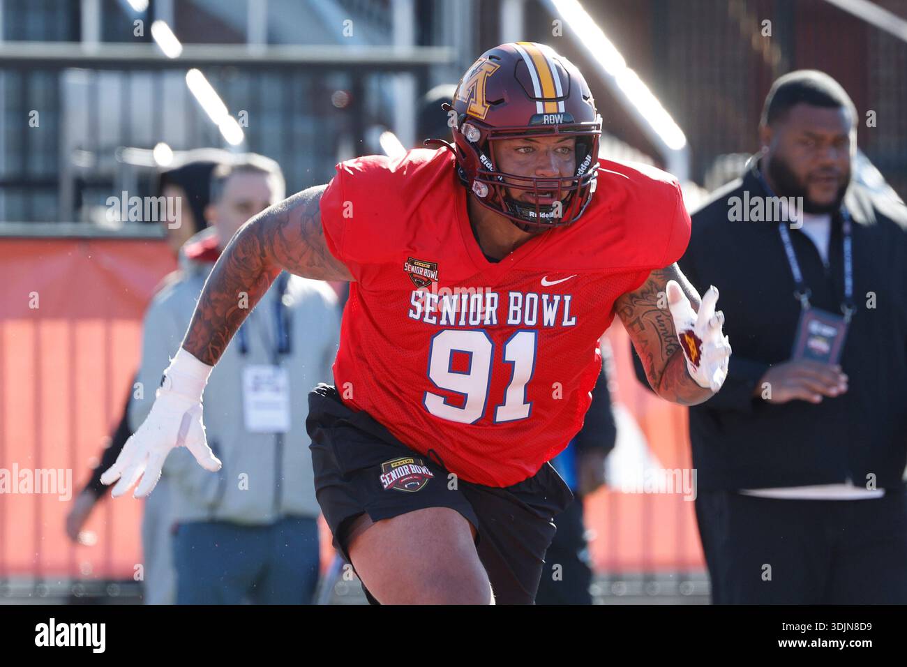 National Team defensive tackle Deven Eastern (91), of Minnesota, runs ...